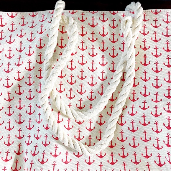 Payless | Bags | Anchors Up Red Ivory Beach Bag With Rope Handles ...